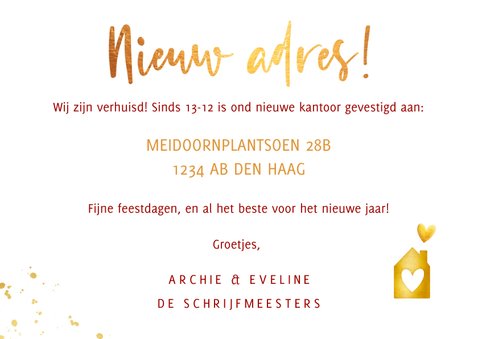 Zakelijke kerst- verhuiskaart met goudlook | Kaartje2go