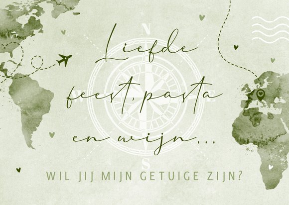Bedankkaart paspoort wereldkaart liefde groen | Kaartje2go