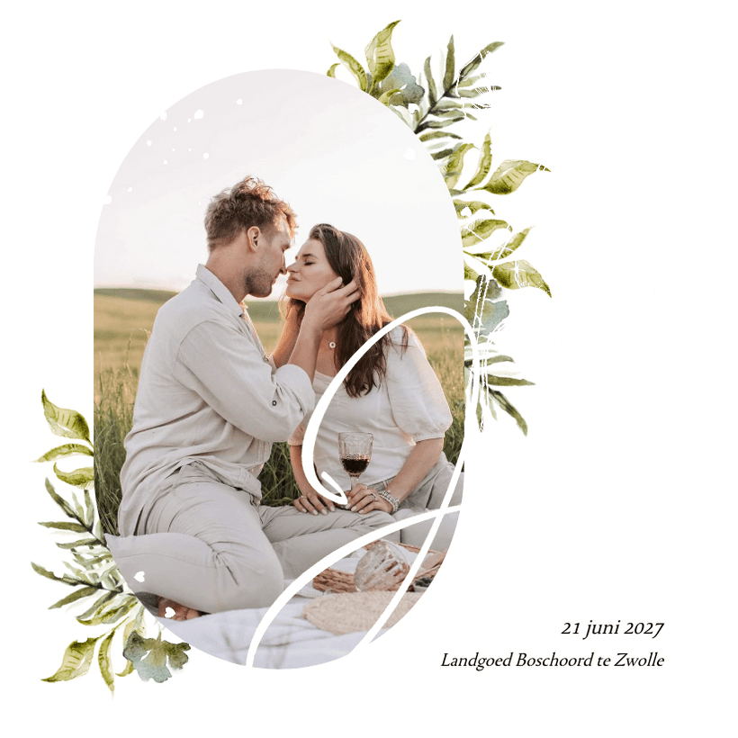 Botanische trouwkaart'Ja!' watercolour bladeren | Kaartje2go