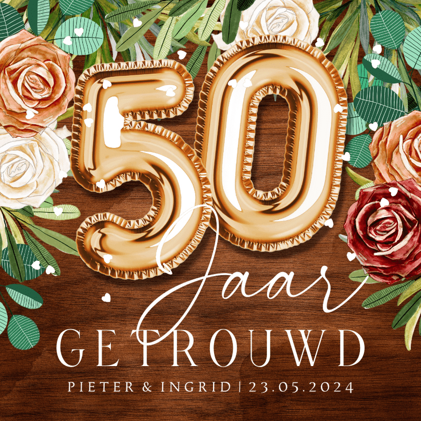 Jubileumkaart 50 jaar getrouwd botanisch ballon | Kaartje2go