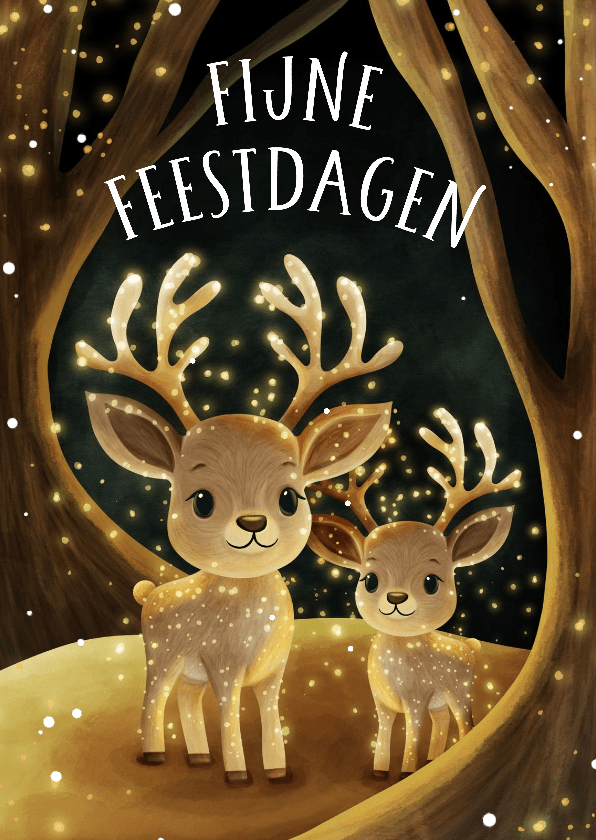 Kerstkaart hertjes in bos met sprankelende | Kaartje2go