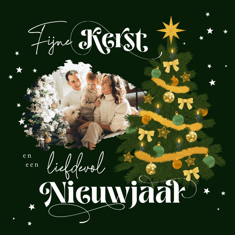 Kerstkaart illustratie kerstboom foto sterren | Kaartje2go
