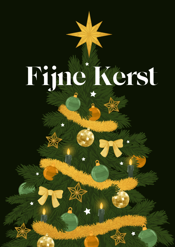 Kerstkaart kerstboom goud decoratie groen | Kaartje2go