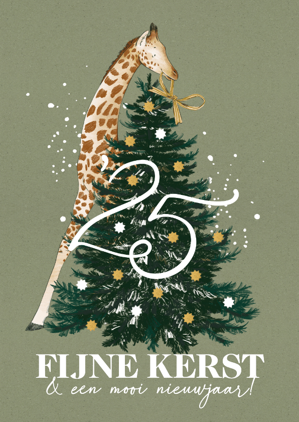 Leuke kerstkaart illustratie giraf kerstboom | Kaartje2go