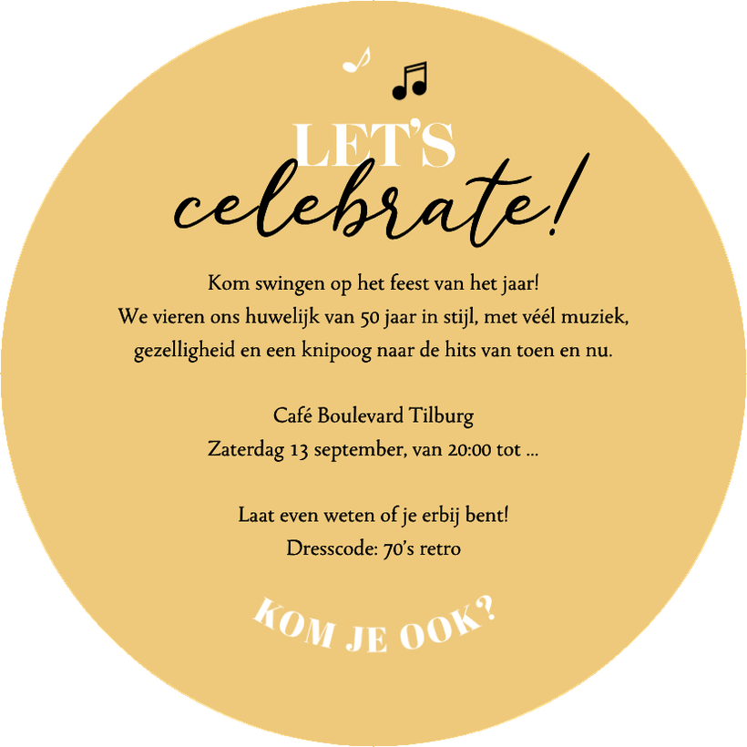 Ronde kaart jubileumfeest gouden plaat vinyl 50 | Kaartje2go