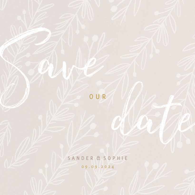 Stijlvolle Save our Date kaart goudlook tekst | Kaartje2go