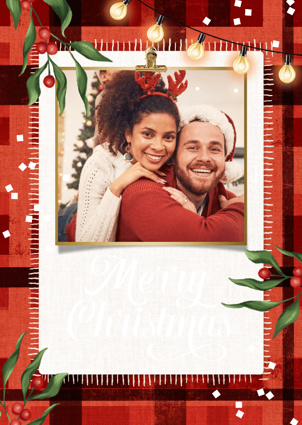 Traditionele kerstkaart ruitjes patroon rood | Kaartje2go