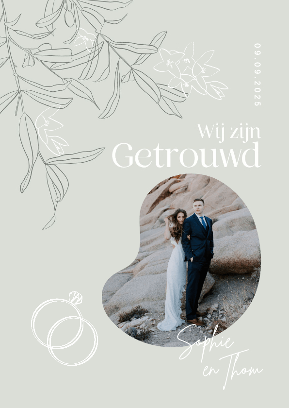 Trendy pas getrouwd trouwkaartje met foto | Kaartje2go