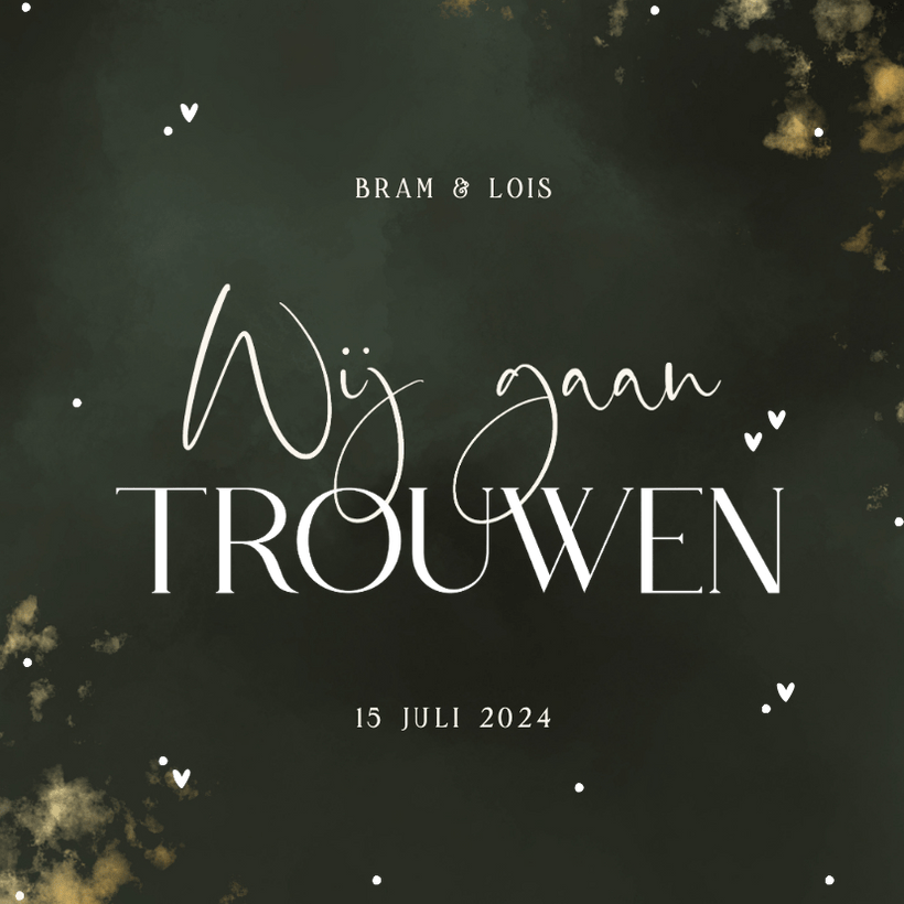 Trouwkaart wij gaan trouwen groene wolkjes met | Kaartje2go