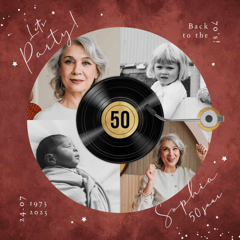 Uitnodigings LP plaat muziek feestje goud foto | Kaartje2go