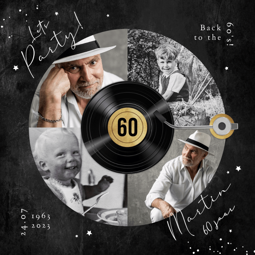 Uitnodigingskaart LP plaat muziek feestje goud | Kaartje2go