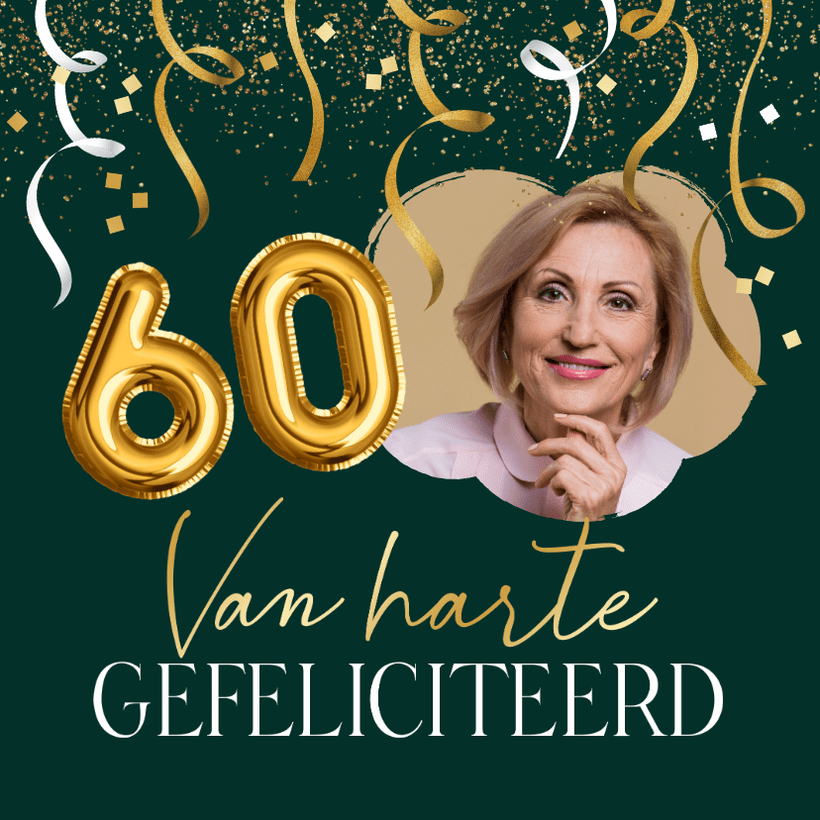 Verjaardagskaart 60 jaar slingers confetti foto | Kaartje2go