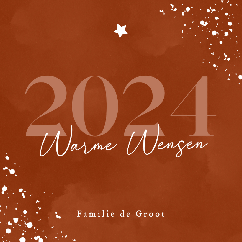 Waterverf kerstkaartje roest rood met jaartal | Kaartje2go