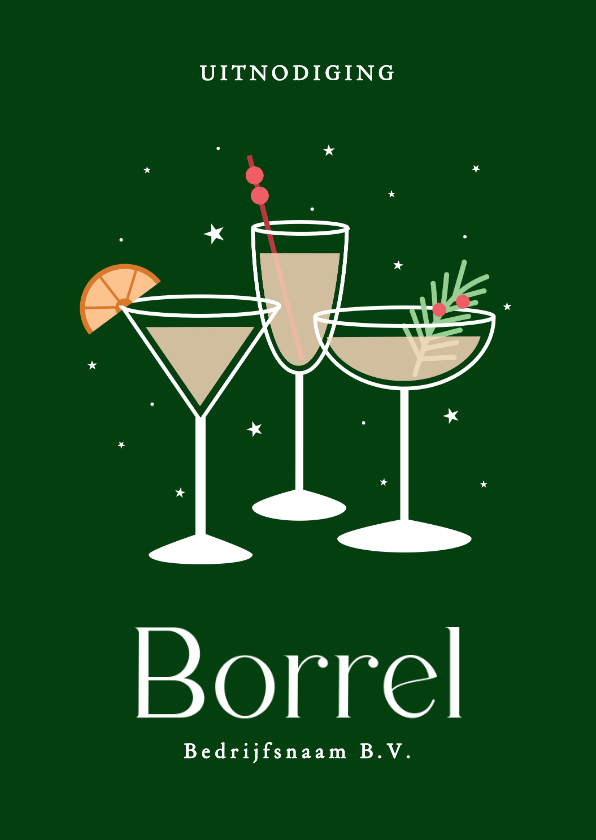 Zakelijke uitnodiging borrel met glaasjes en | Kaartje2go