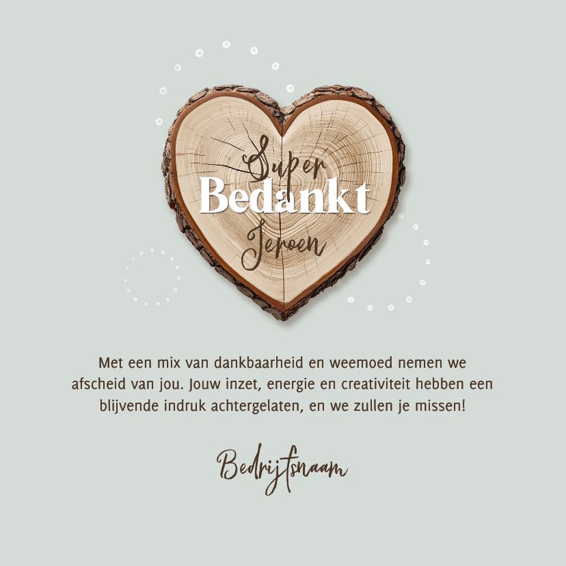 Bedankkaart collega medewerker hout hart topper | Kaartje2go