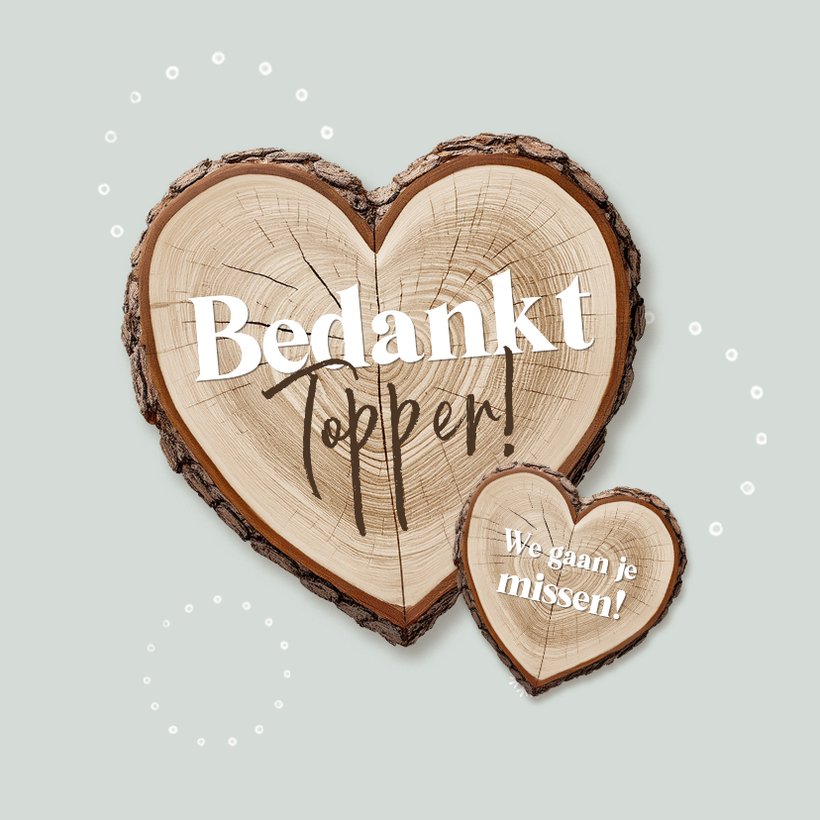 Bedankkaart collega medewerker hout hart topper | Kaartje2go