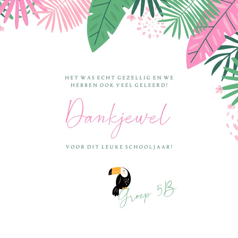 Bedankkaart dankjewel juf vrolijke tropische | Kaartje2go