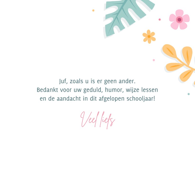 Bedankkaart juf met kleurrijke bloemen | Kaartje2go