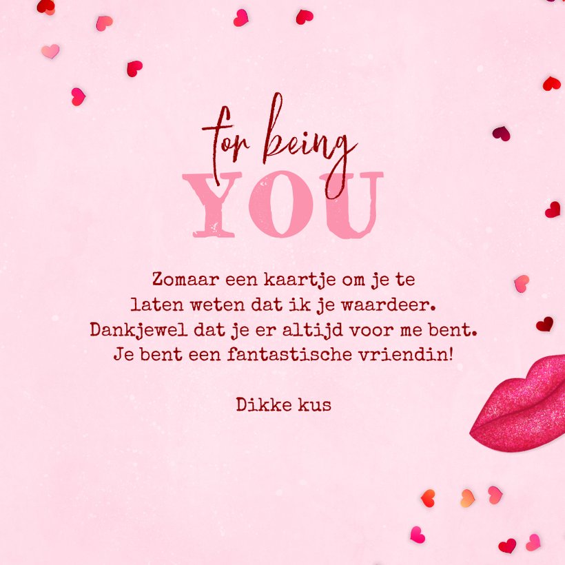 Bedankkaart kusjes thank you hartjes confetti | Kaartje2go