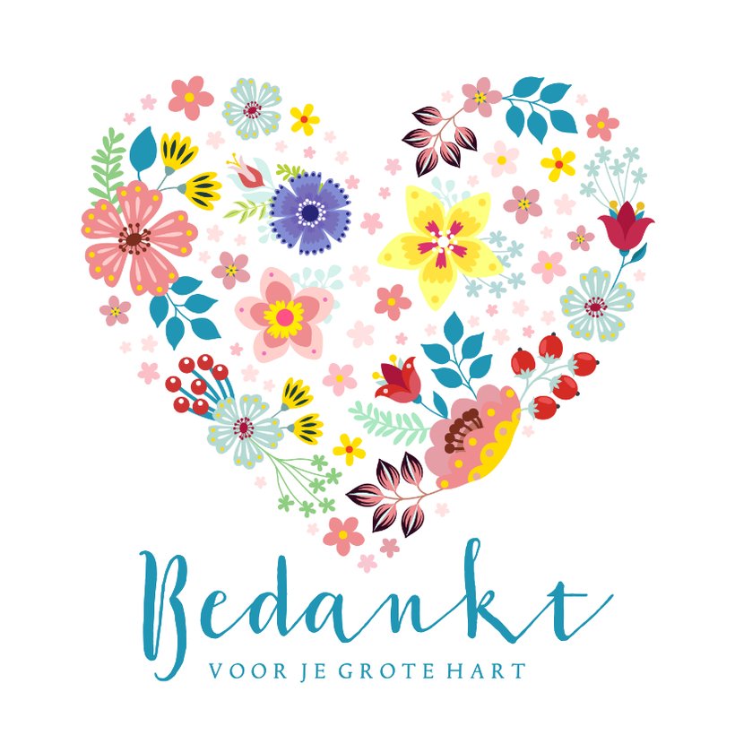 Bedankkaart met hart gevuld met bloemen | Kaartje2go