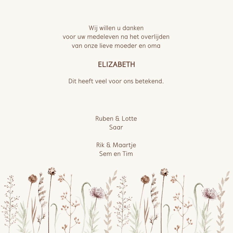 Bedankkaart na overlijden bloem nudekleuren | Kaartje2go