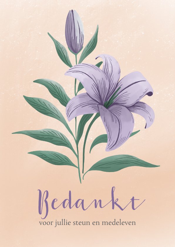 Bedankkaart overlijden paarse lelie en | Kaartje2go