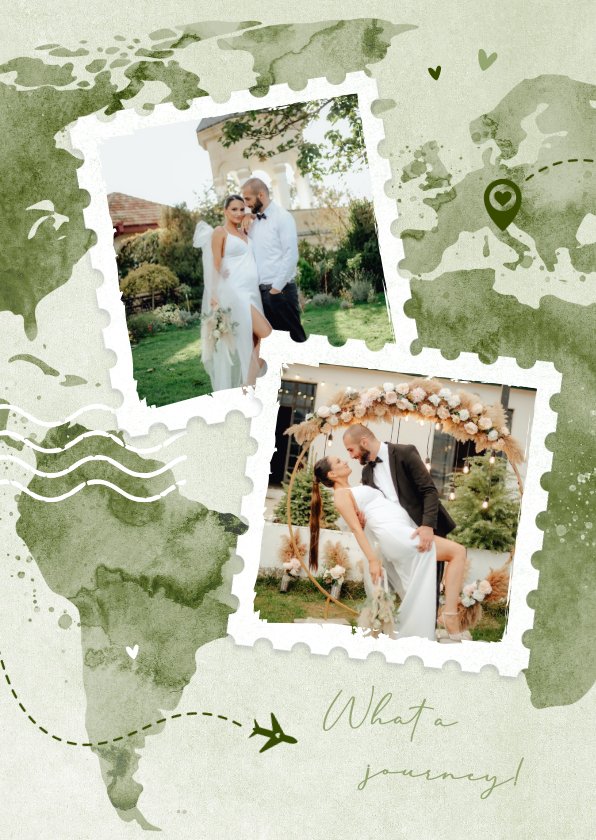 Bedankkaart paspoort wereldkaart liefde groen | Kaartje2go