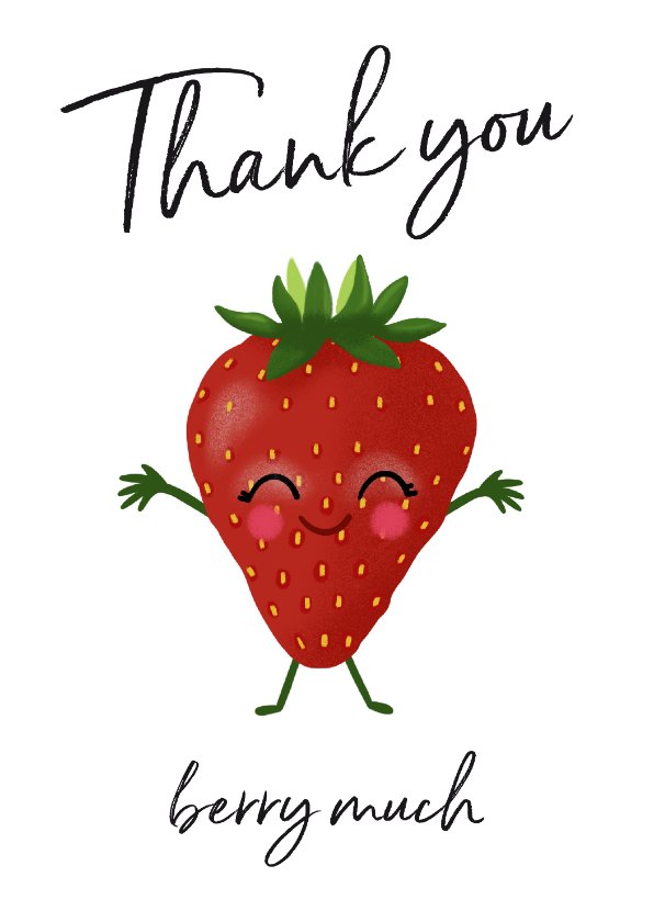 Bedankkaartje met aardbei en tekst thank you | Kaartje2go