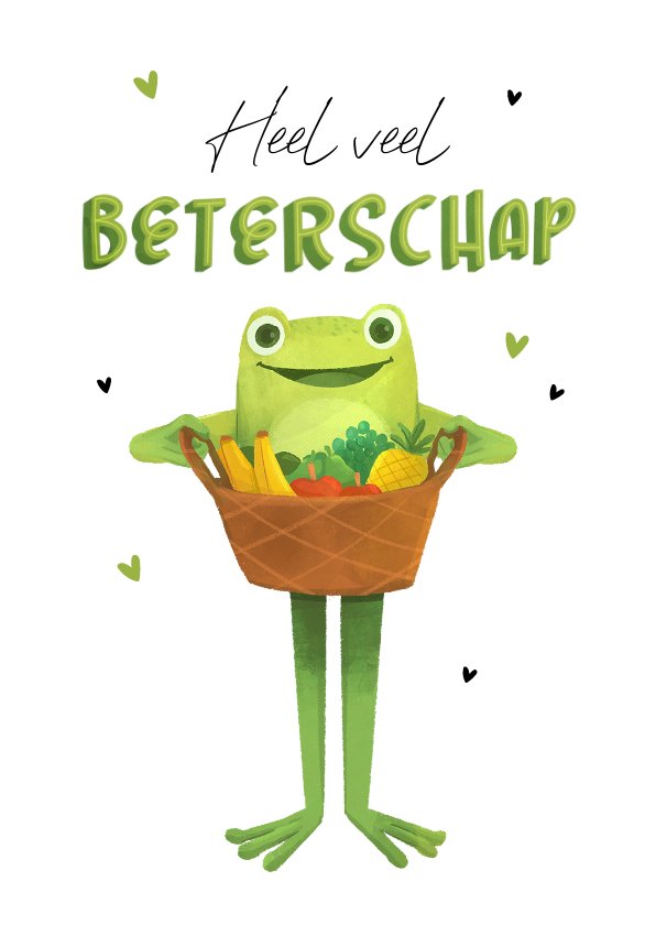 Beterschapskaart kikker fruitmand beterschap | Kaartje2go