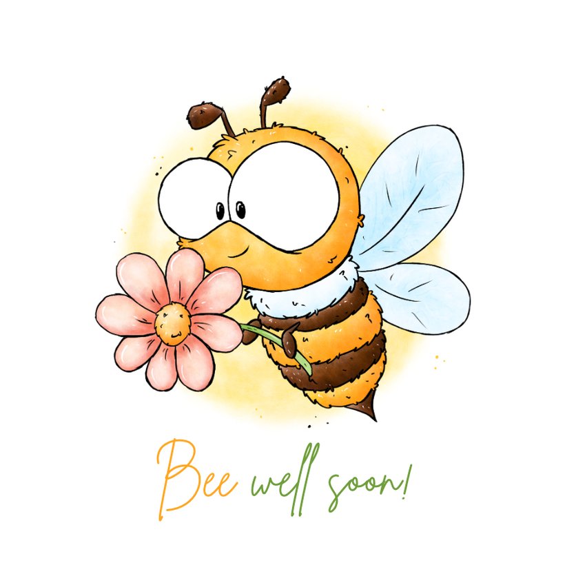 Beterschapskaart lieve bij met bloem"Bee well | Kaartje2go