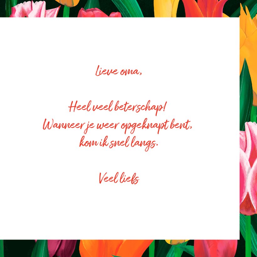 Beterschapskaart met kleurrijke tulpjes | Kaartje2go