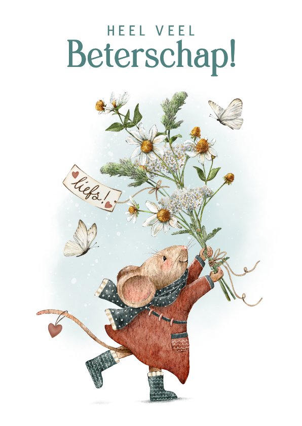 Beterschapskaartje met lief muisje en bos | Kaartje2go