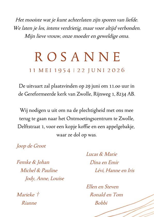 Christelijke rouwkaart abstracte lijnen koper | Kaartje2go