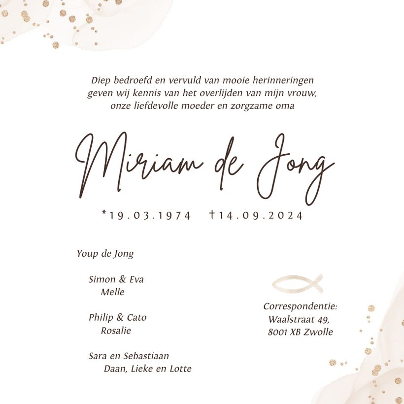 Christelijke rouwkaart Ichthus en waterverf | Kaartje2go