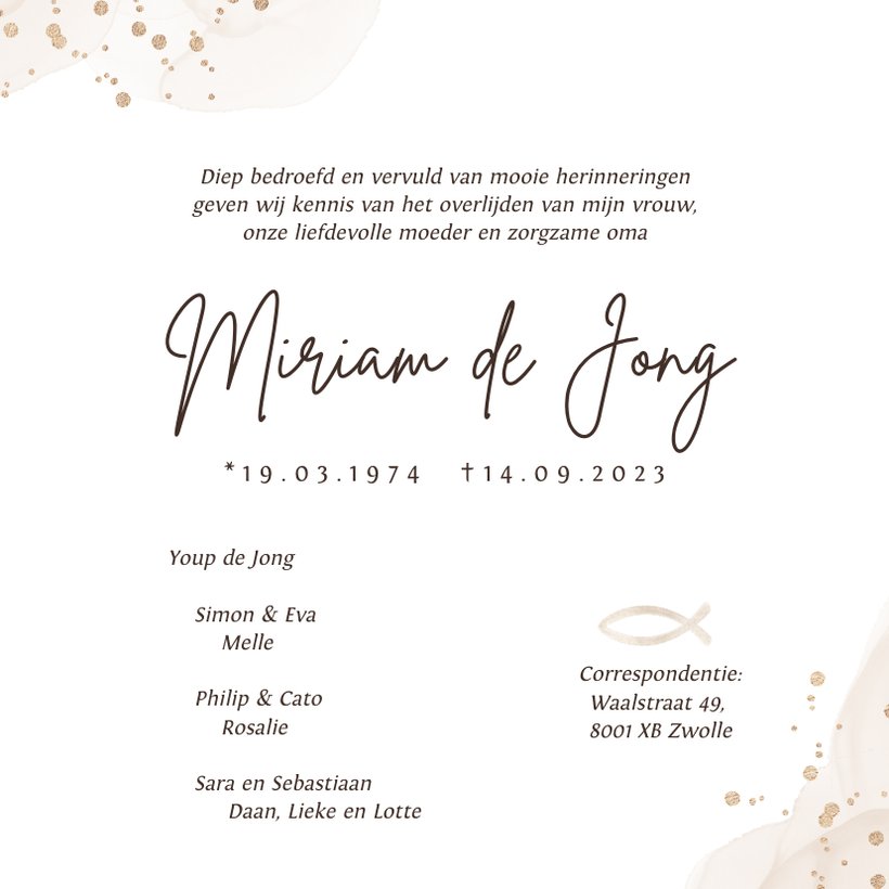 Christelijke rouwkaart Ichthus en waterverf | Kaartje2go