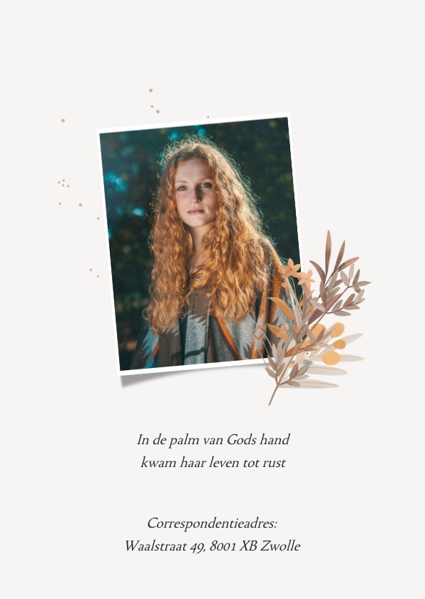 Christelijke rouwkaart kruis bladeren bloemen | Kaartje2go