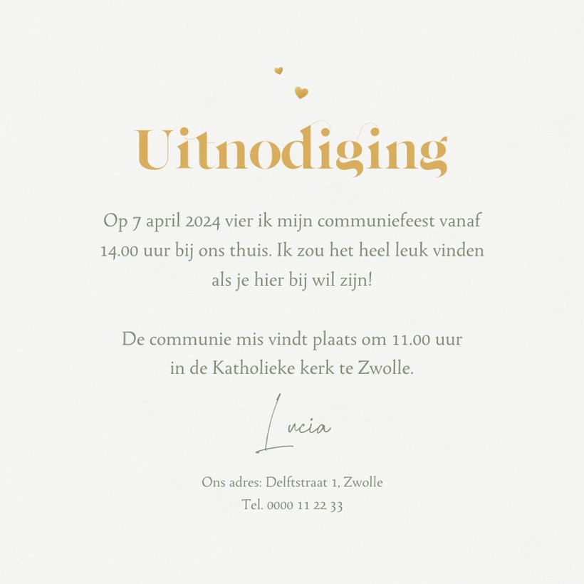 Communiefeest uitnodiging eucalyptus goud | Kaartje2go