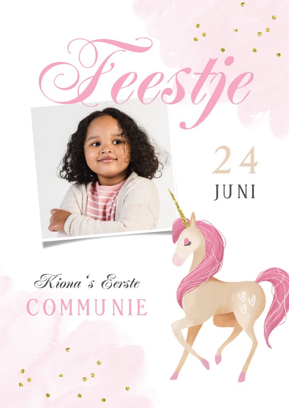 Communiefeest uitnodiging unicorn stijlvol | Kaartje2go