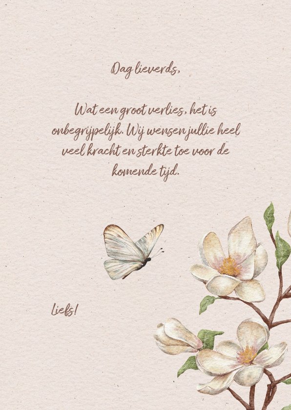 Condoleance kaart met bloemen en vlinders | Kaartje2go