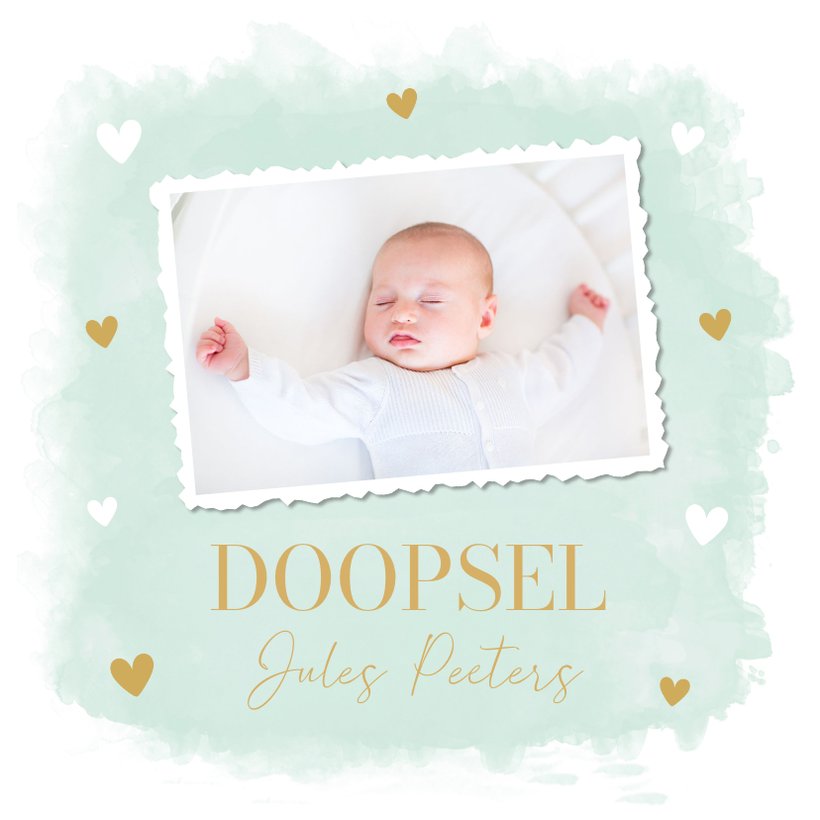 Doop uitnodiging jongen met foto groen | Kaartje2go