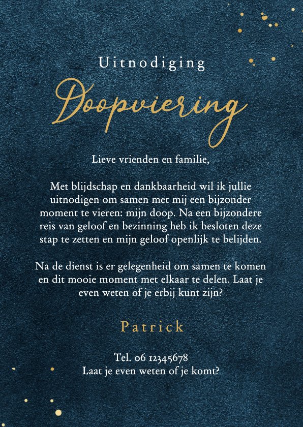 Doopkaart volwassen doop uitnodiging goud blauw | Kaartje2go