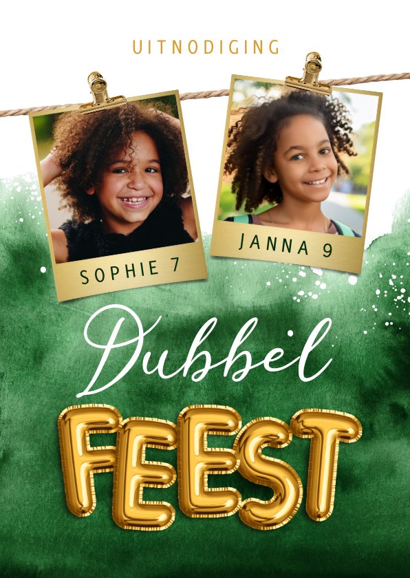 Dubbel feest uitnodiging folieballonnen | Kaartje2go