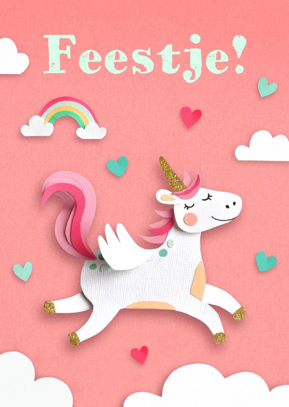 Eenhoorn en hartjes kinderfeestje | Kaartje2go