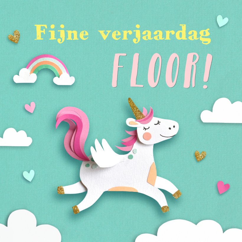 Eenhoorn en wolkjes verjaardagskaart | Kaartje2go