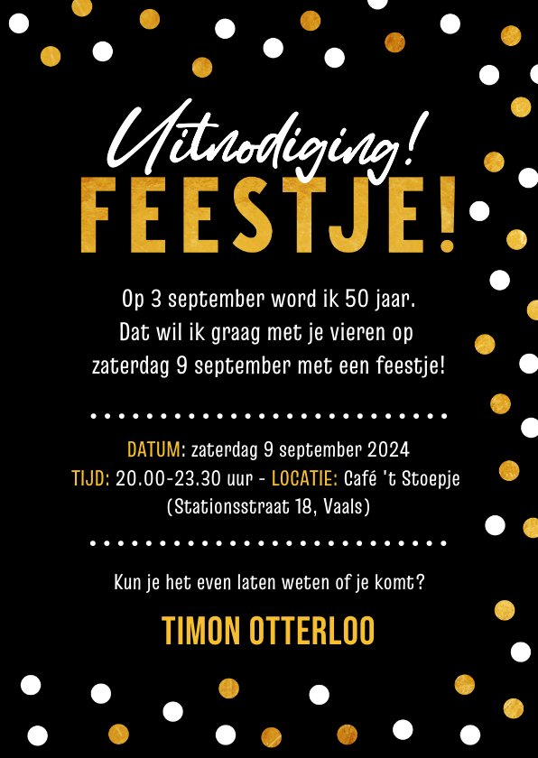 Feestelijke uitnodiging feestje 50 jaar met | Kaartje2go