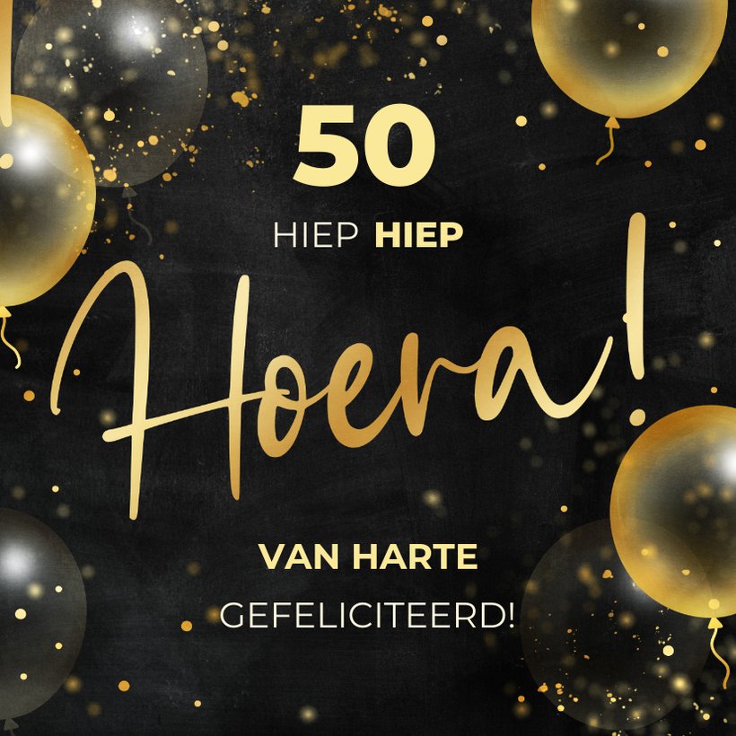 Feestelijke verjaardagskaart hoera met gouden | Kaartje2go