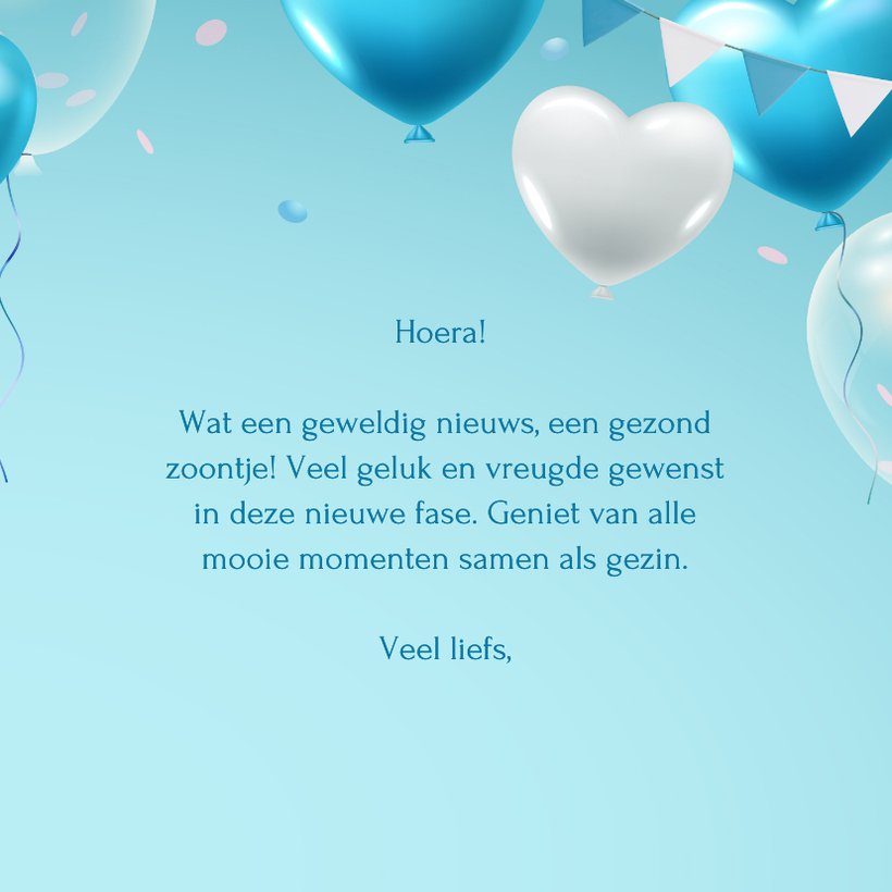 Felicitatie geboorte jongen hartjes en confetti | Kaartje2go