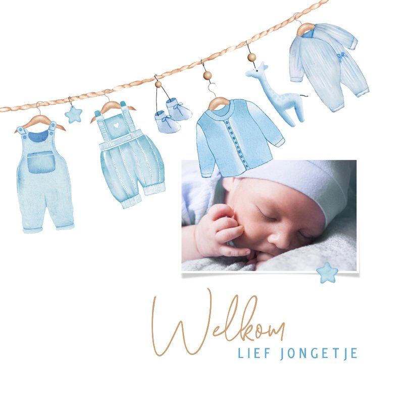 Felicitatie geboorte jongen waslijntje | Kaartje2go