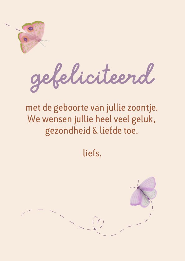 Felicitatie geboorte jongen wiegje met vlinders | Kaartje2go