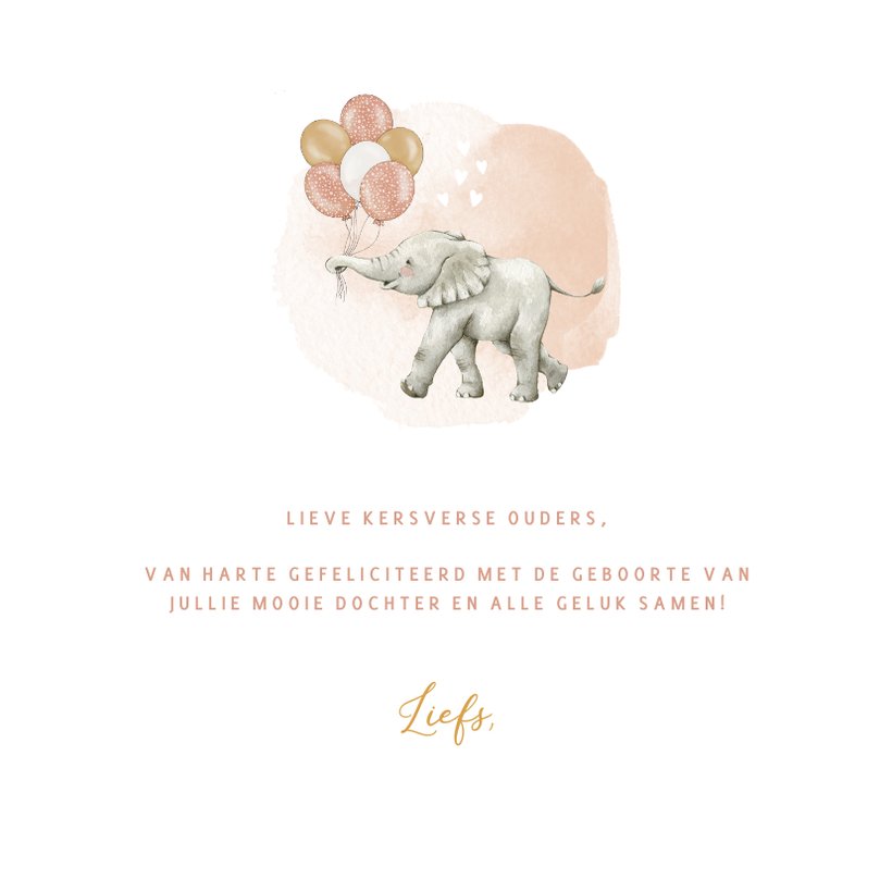 Felicitatie geboorte meisje met olifantje en | Kaartje2go